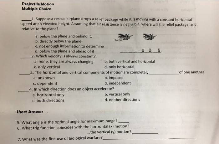 Solved Projectile Motion Multiple Choice 1.Suppose a rescue | Chegg.com