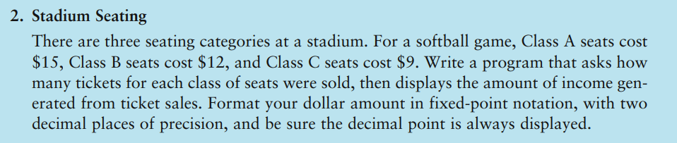 Solved 2. Stadium Seating There are three seating categories | Chegg.com