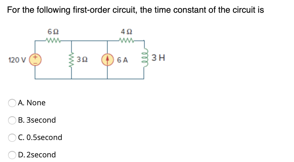 Solved For the following first-order circuit, the time | Chegg.com