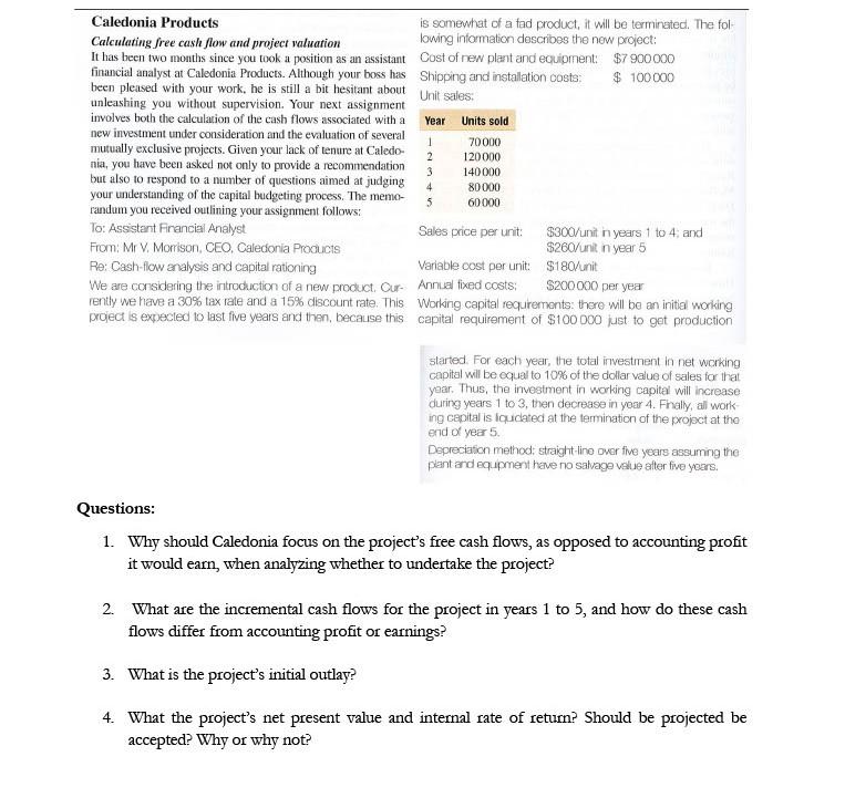 Solved Caledonia Products is somewhat of a fad product, it | Chegg.com