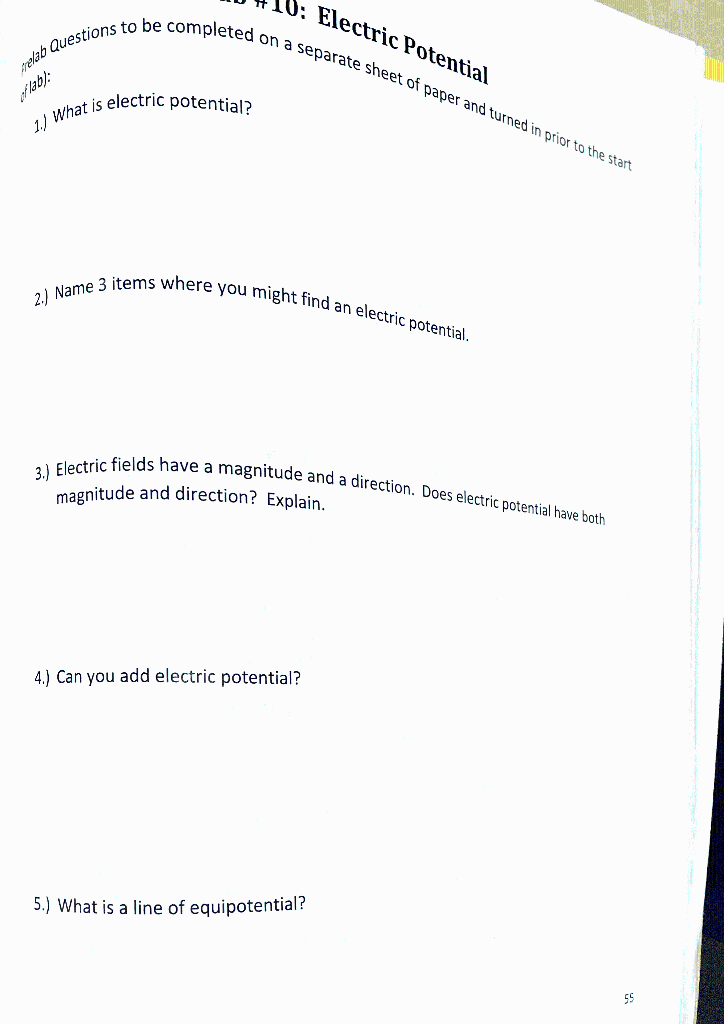Solved 3: Electric Potential elab Questions to be completed | Chegg.com
