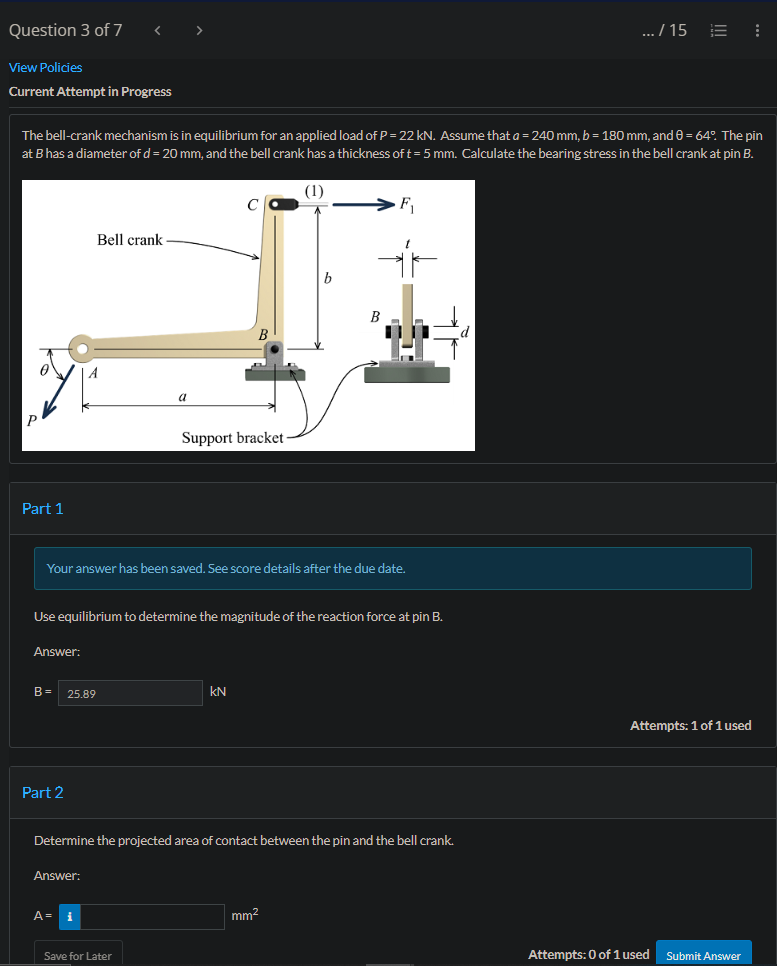 Solved The bell-crank mechanism is in equilibrium for an | Chegg.com