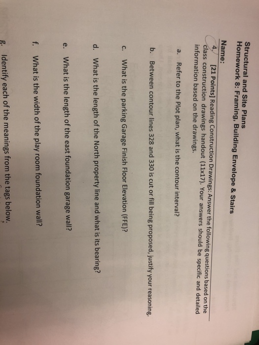 Structural and Site Plans Homework 8: Framing, | Chegg.com