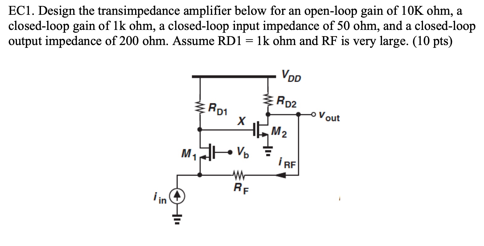 Solved EC1. Design the transimpedance amplifier below for an | Chegg.com