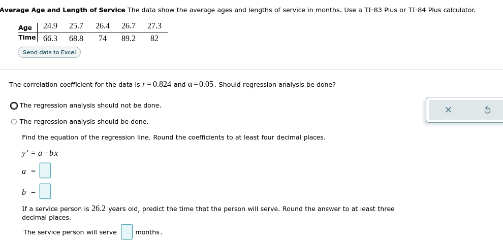 Solved The correlation coefficient for the data is r=0.824 | Chegg.com