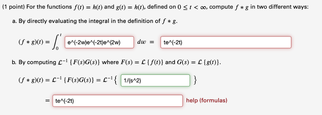 Solved (1 point) For the functions f(t) = h(t) and g(t) = | Chegg.com