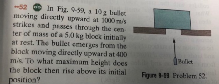 Solved 52 G In Fig. 9-59, a 10 g bullet moving directly | Chegg.com
