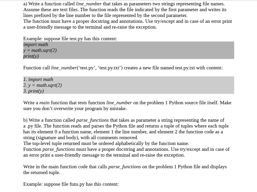 Solved a) Write a function called line_number that takes as | Chegg.com