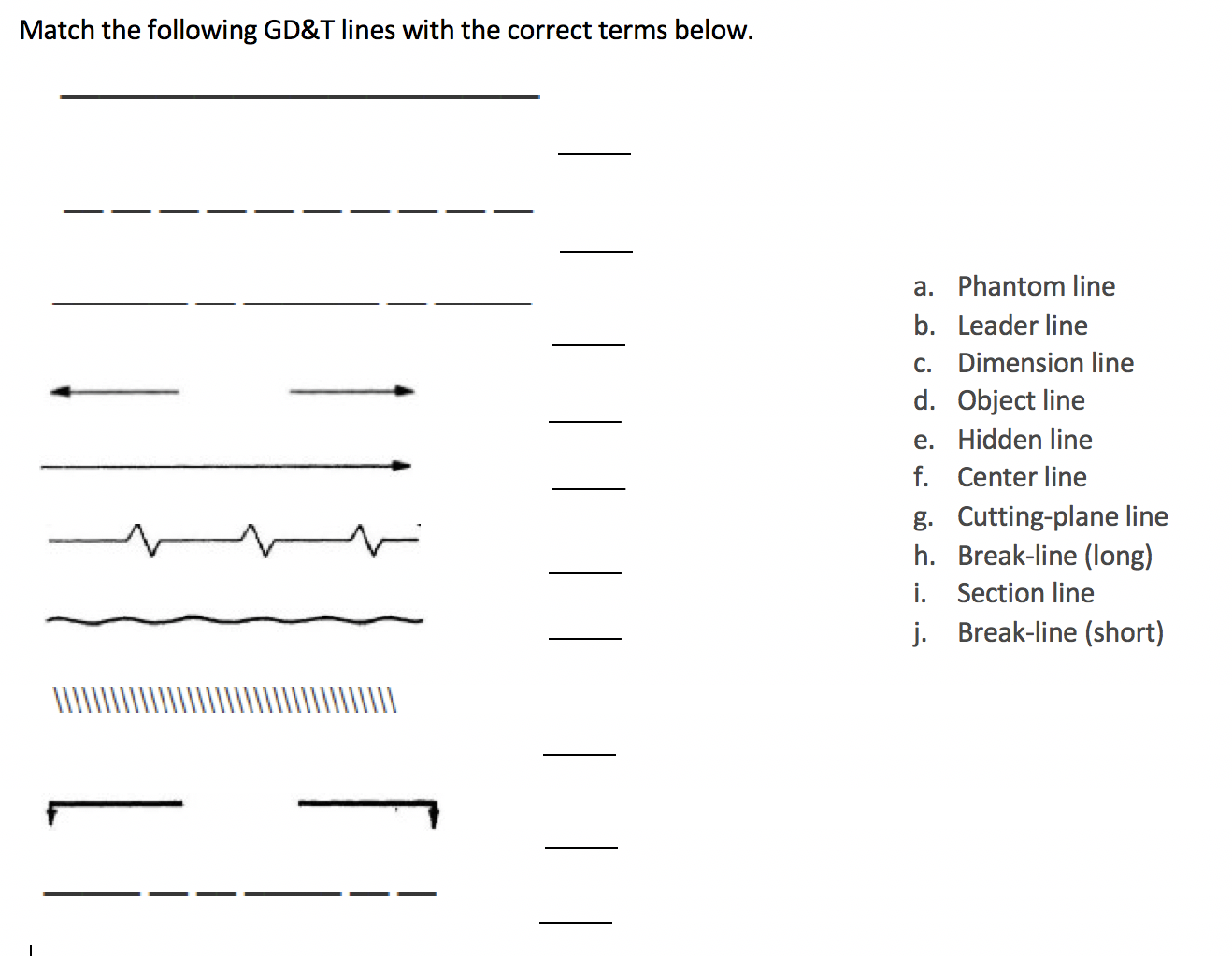 Solved Match the following GD&T lines with the correct terms | Chegg.com