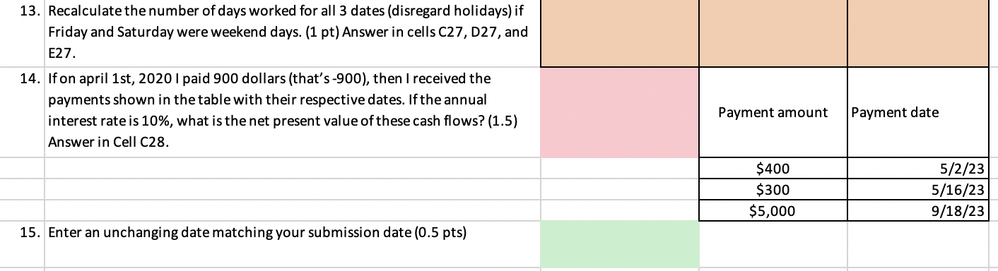 Solved 13. Recalculate the number of days worked for all 3 | Chegg.com