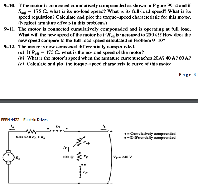 9-10. If the motor is connected cumulatively | Chegg.com
