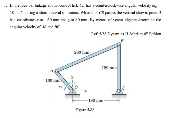 Solved 1. In the four-bar linkage shown control link OA has | Chegg.com