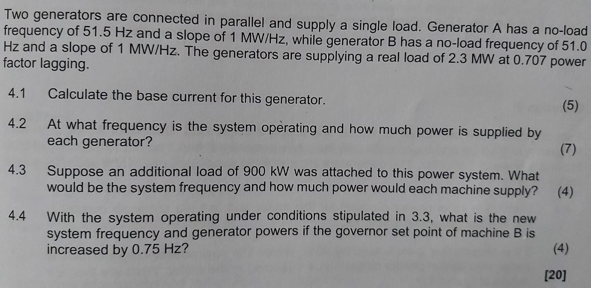 Solved Two Generators Are Connected In Parallel And Supply A