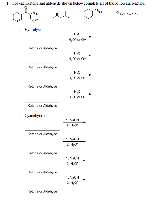 Solved 1. For each ketone and aldehyde shown below complete | Chegg.com