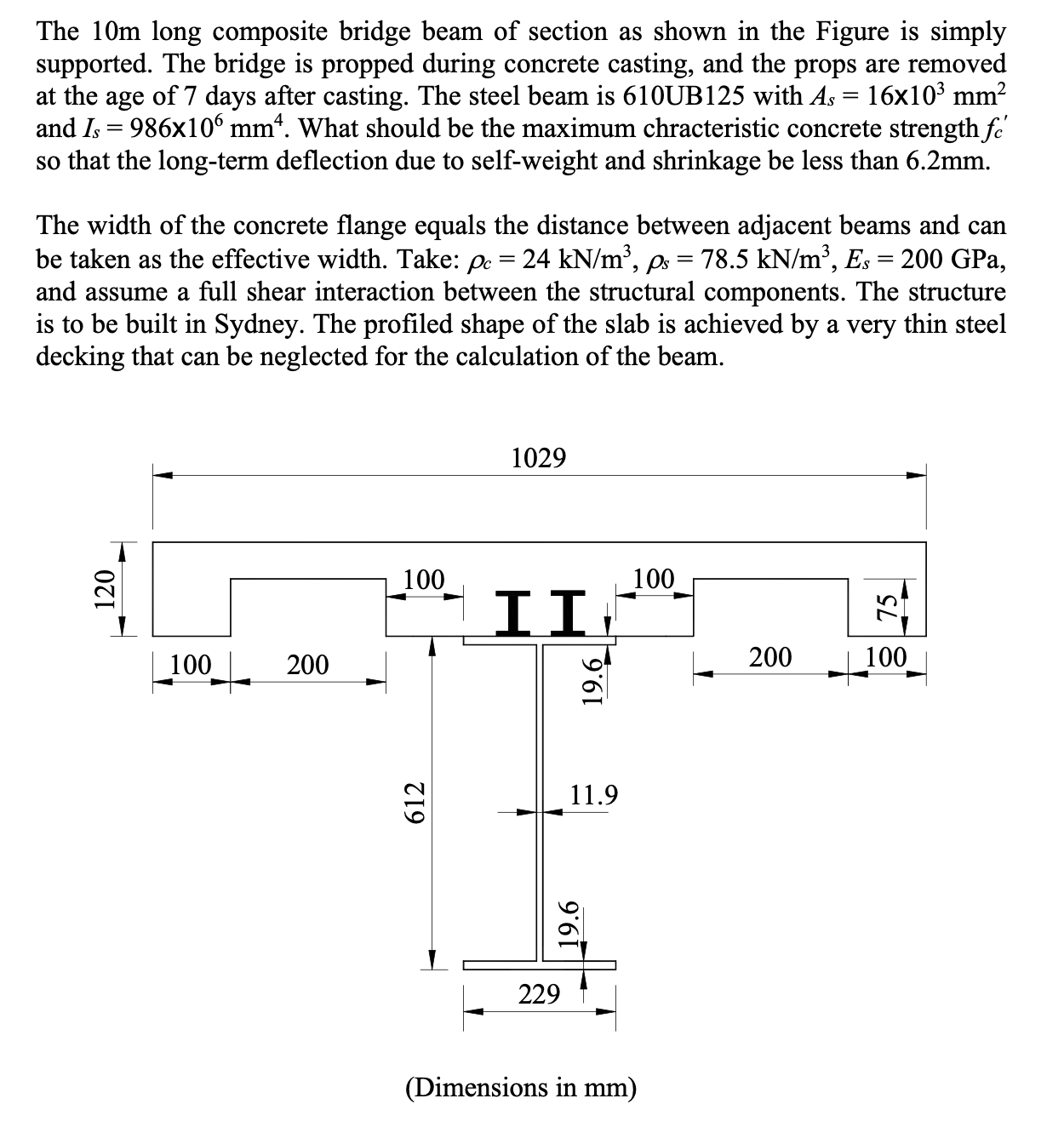 Solved The 10 m long composite bridge beam of section as | Chegg.com