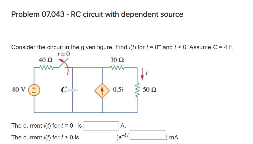 Solved Problem 07.043 - RC circuit with dependent source | Chegg.com