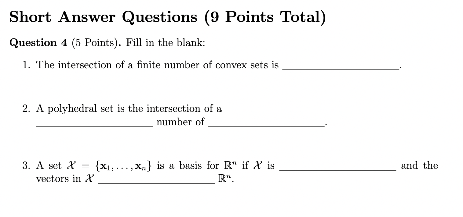 Solved Short Answer Questions (9 Points Total) Question 4 (5 | Chegg.com