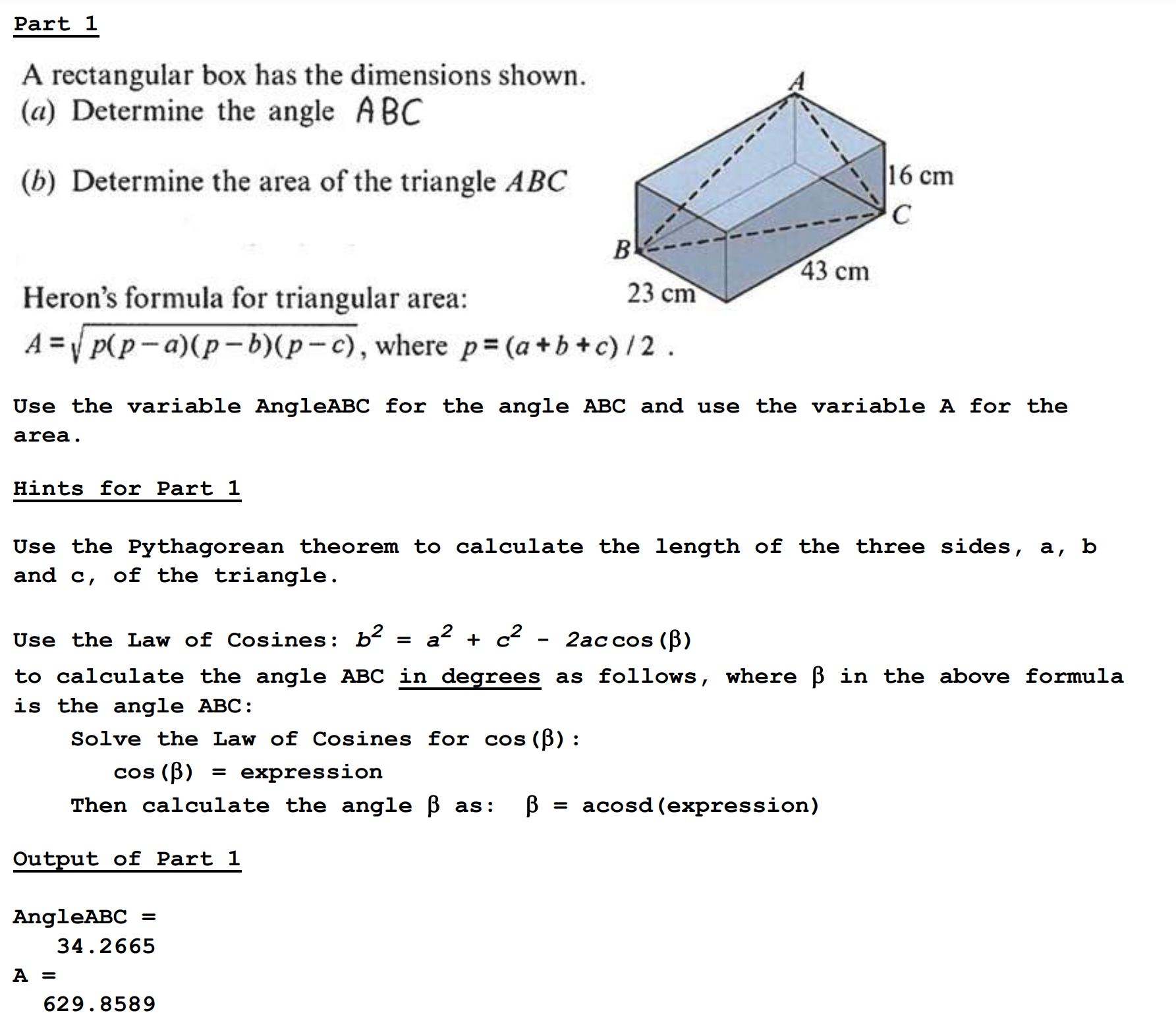 Solved A rectangular box has the dimensions shown. (a) | Chegg.com