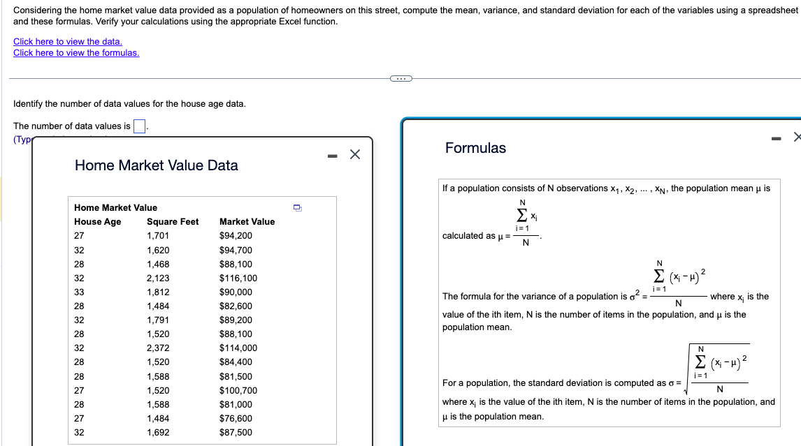 Solved Considering the home market value data provided as a | Chegg.com