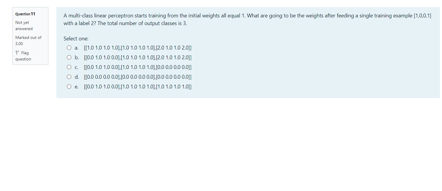Solved Question 11 A multi-class linear perceptron starts | Chegg.com