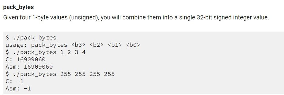Solved pack_bytes Given four 1-byte values (unsigned), you | Chegg.com