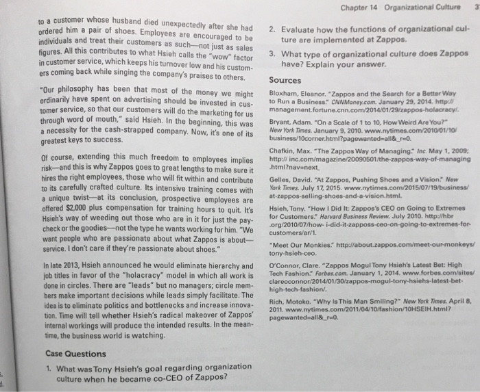 Solved CASE STUDY 14.1: ZAPPOS COM A mind-boggling array of | Chegg.com