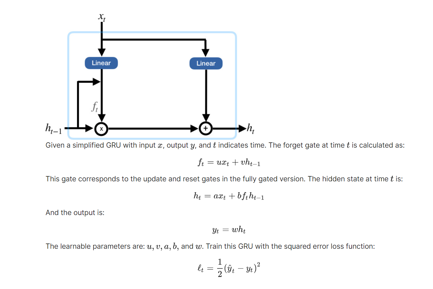 Solved ft=uxt+vht−1 This gate corresponds to the update and | Chegg.com