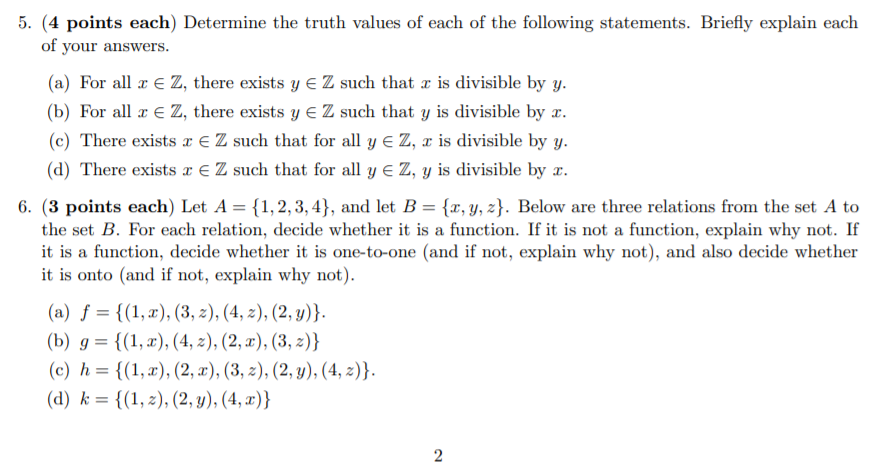 Solved 5. (4 points each) Determine the truth values of each | Chegg.com