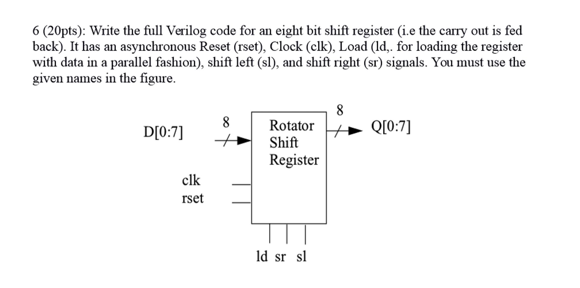 6 (20pts): Write the full Verilog code for an eight | Chegg.com
