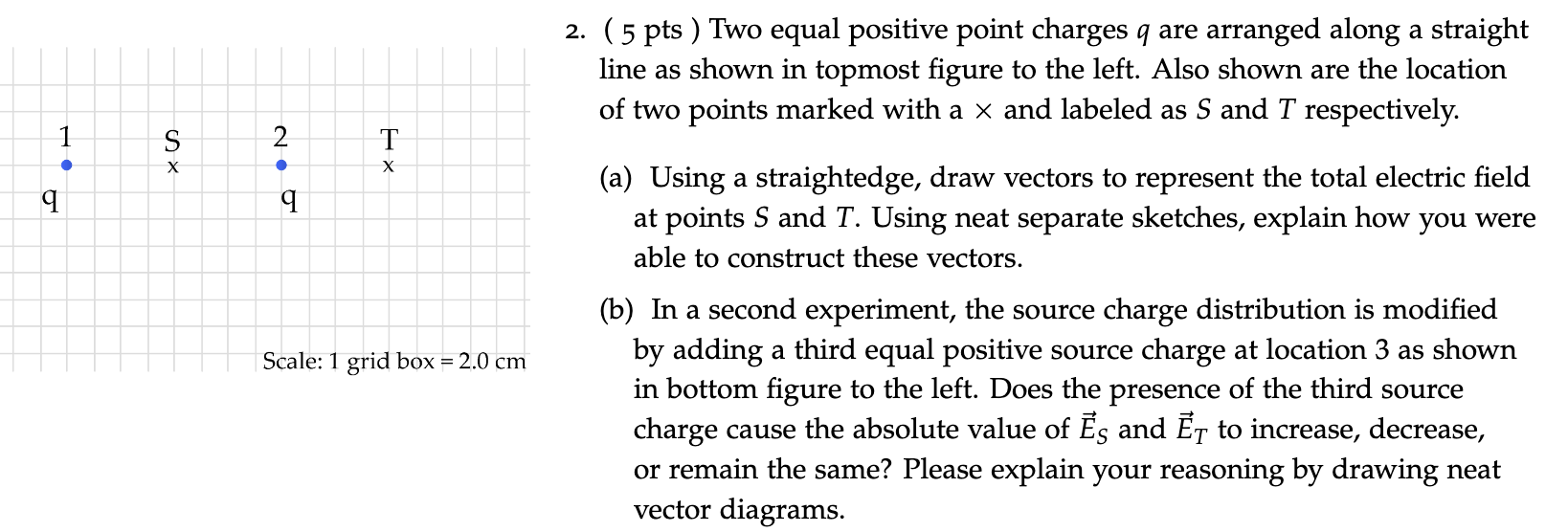 ( 5 pts ) Two equal positive point charges q are | Chegg.com