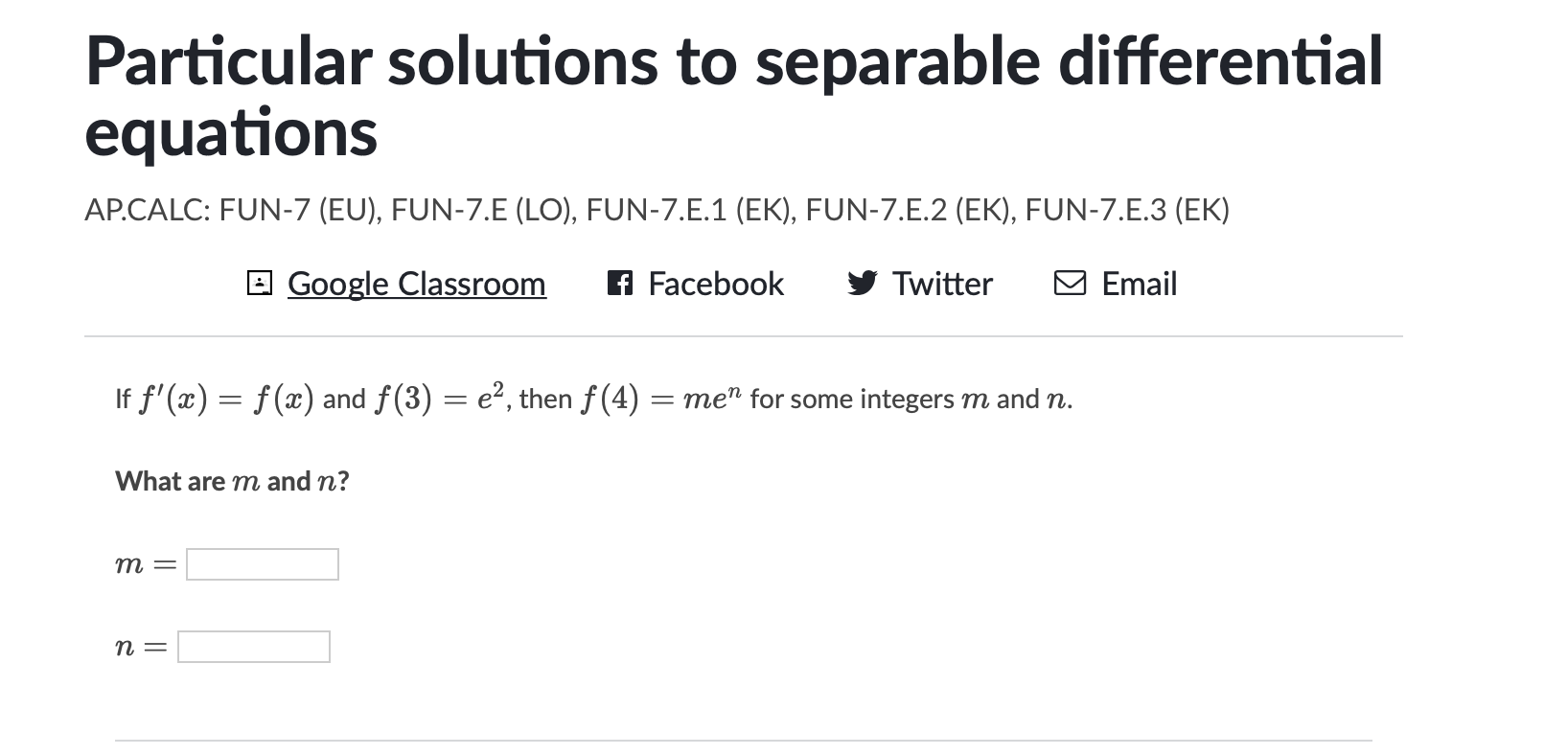 Solved Particular solutions to separable differential | Chegg.com