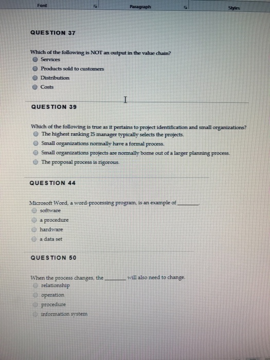 Solved Font Paragraph Styles Question 37 Which Of The 