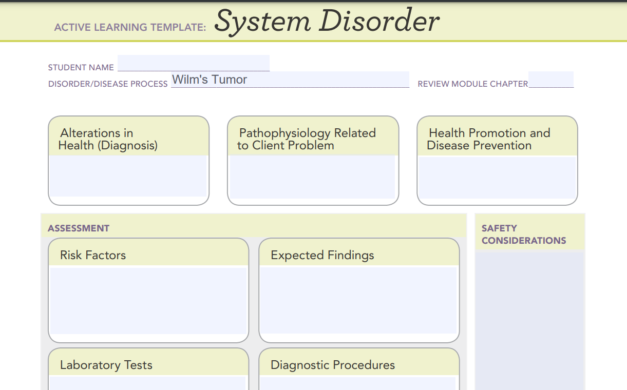 [Solved]: Please help me Ati System disorder for Wilms Tumor