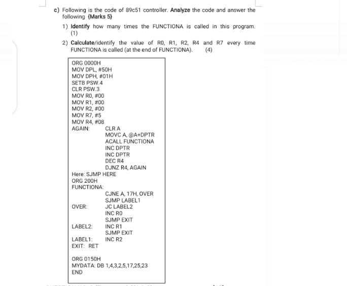 c) Following is the code of 89c51 controller. Analyze | Chegg.com