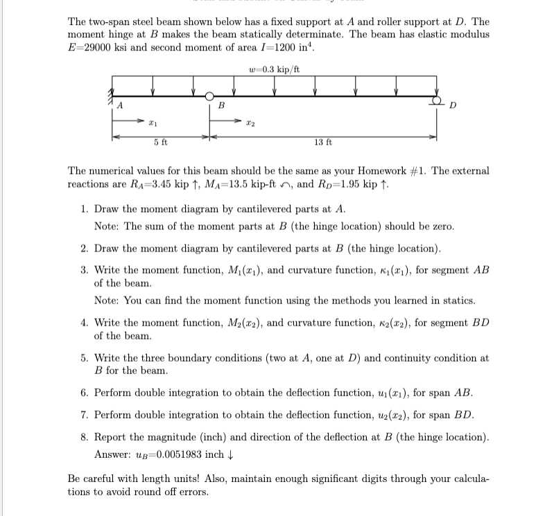 Solved The two-span steel beam shown below has a fixed | Chegg.com