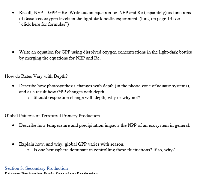 Solved • Recall, NEP = GPP - Re. Write out an equation for | Chegg.com