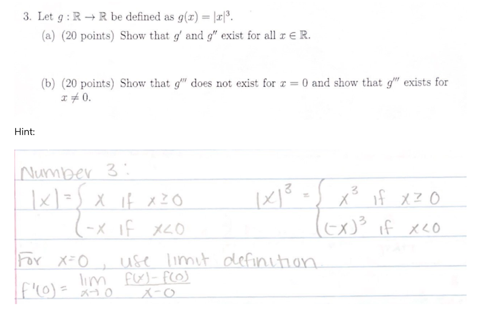 Solved 3. Let g:R→R be defined as g(x)=∣x∣3. (a) (20 points) | Chegg.com