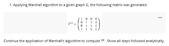 Solved 1. Applying Warshall algorithm to a given graph G, | Chegg.com