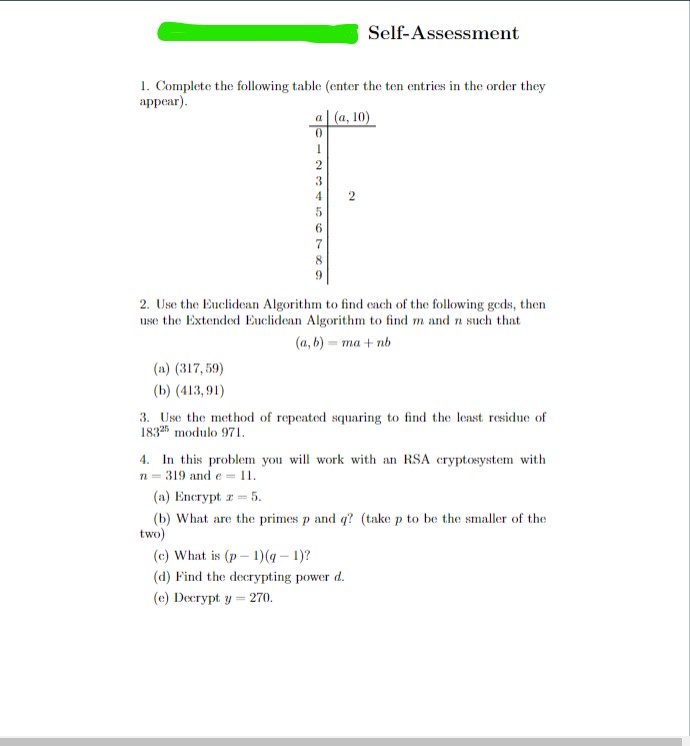 Solved 1.Complete the following table (enter ﻿the ten | Chegg.com