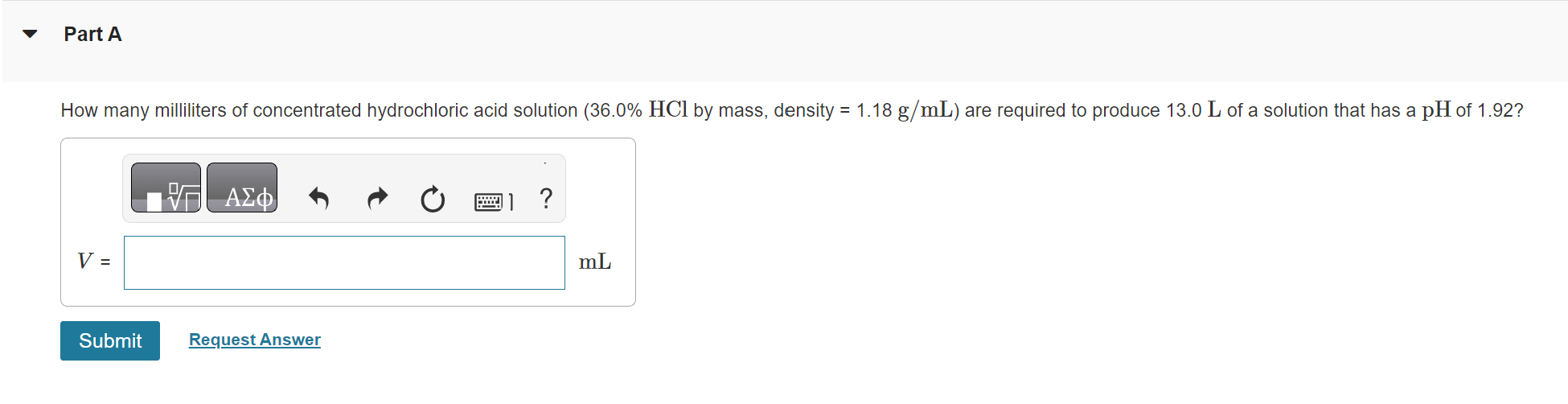 Solved How many milliliters of concentrated hydrochloric | Chegg.com