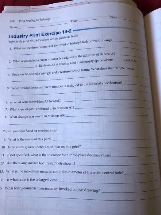 Solved 300 Print Reading for Industry Class Date Name | Chegg.com