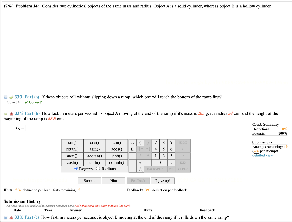 Solved 33% Part (a) If these objects roll without slipping | Chegg.com