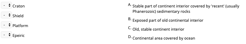 Solved А. Craton Stable part of continent interior covered | Chegg.com