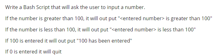 Solved Write a Bash Script that will ask the user to input a | Chegg.com