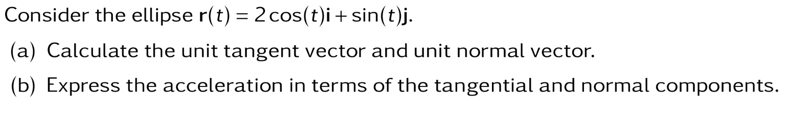 Solved Consider the ellipse r(t)=2cos(t)i+sin(t)j. (a) | Chegg.com