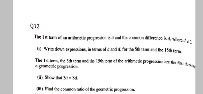 Solved Q12 The 1st term of an arithmetic progression is a | Chegg.com