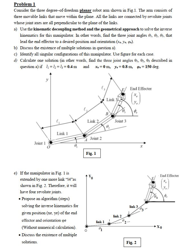 Problem 1 Consider the three degree-of-freedom planar | Chegg.com