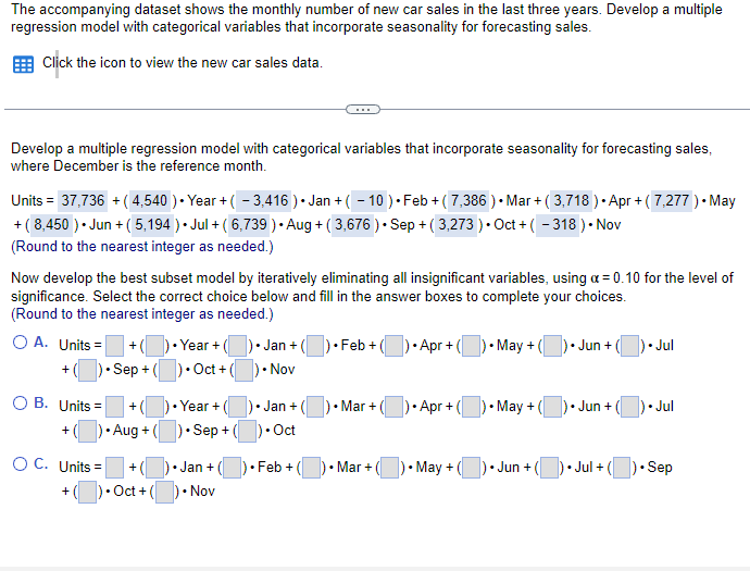 The accompanying dataset shows the monthly number of | Chegg.com