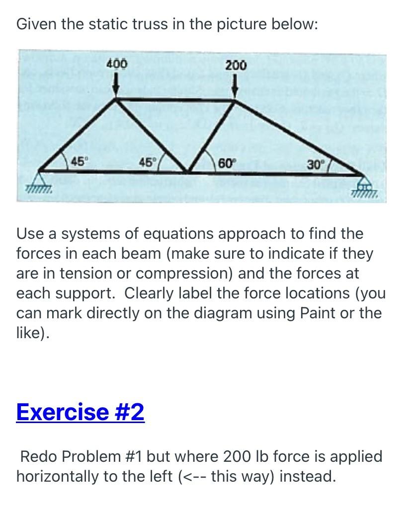 Given the static truss in the picture below: 400 200 | Chegg.com