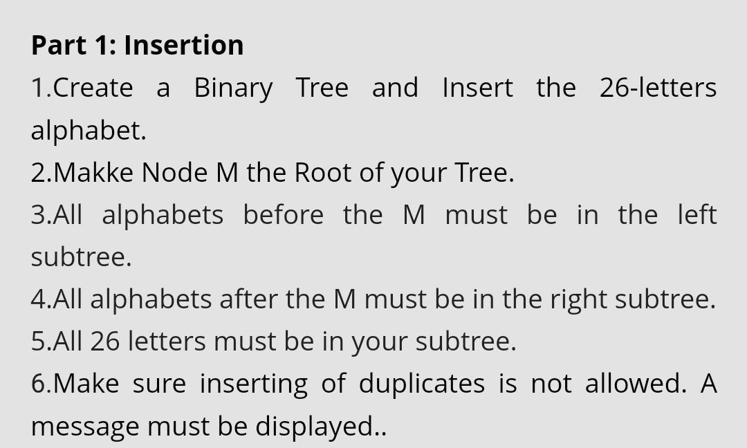 Solved Part 1: Insertion 1. Create a Binary Tree and Insert | Chegg.com